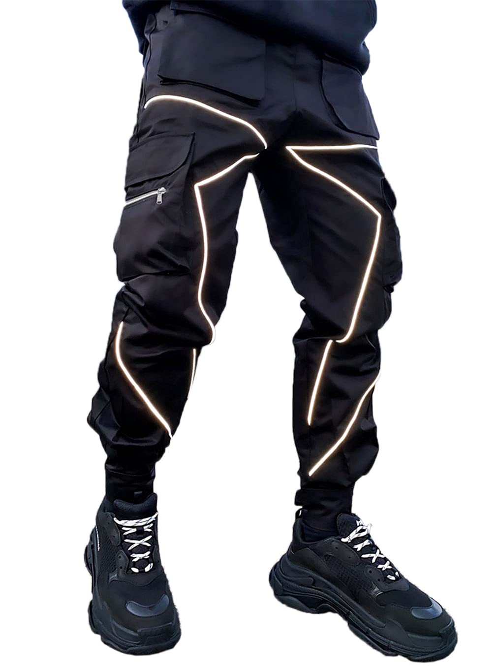Clirewty Mens Cargo Pants Jogger Hip Hop Sweatpants with Pockets Harem Pant Black XXL