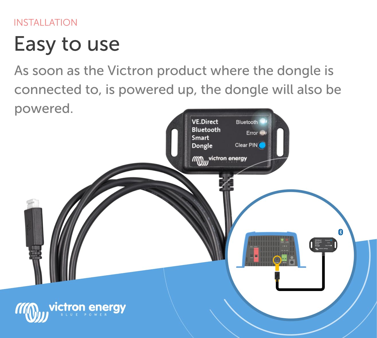 Victron Energy VE.Direct Smart Dongle (Bluetooth) - Wireless Monitoring for BMV & MPPT - Compatible with iOS & Android via VictronConnect App
