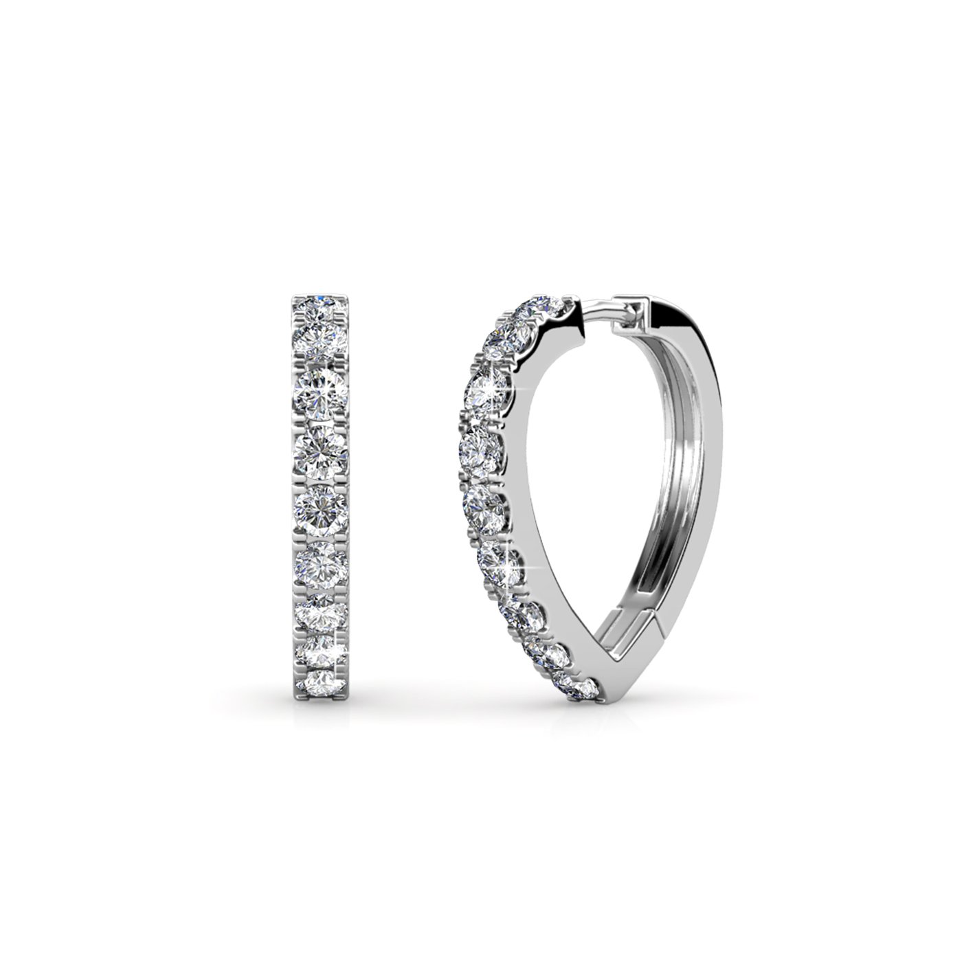 Cate & Chloe Waverly 18k White Gold Heart Hoop Earrings | Best Hoop Earrings for Women, Silver Earring Set with Crystals, Jewelry for Women, Hypoallergenic, Gift for Her