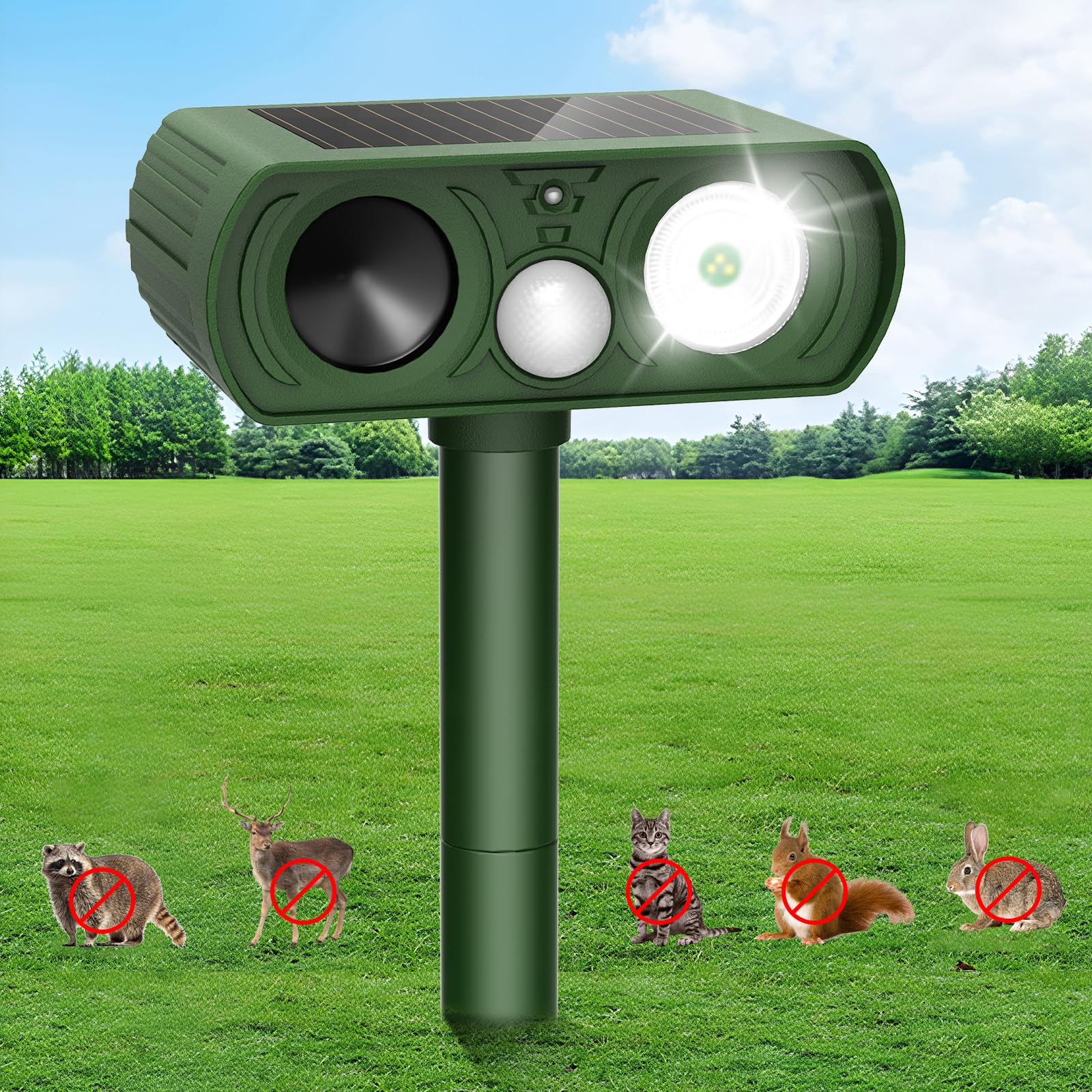FEARLEFT Solar Ultrasonic Animal Repellent, Cat Raccoon Repellent Outdoor