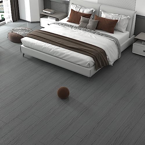 Intensification Peel and Stick Floor Tile,Vinyl Flooring Roll Thicker 12" x 6" x 0.06" 1-Pack 1.5 Sq.Ft Floor Grey Wood Grain Look DIY Self-Adhesive and Waterproof Flooring for Bedroom, Living Room