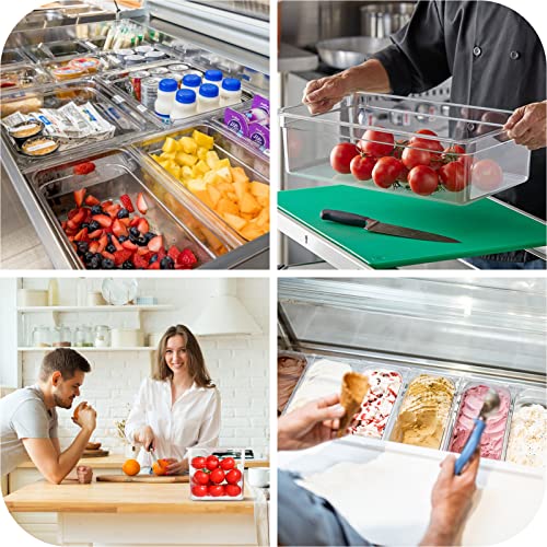 WantJoin 1/3 Size Plastic Clear Food Pans with Lids,6 Pack 8 Inch Restaurant Food Storage Containers with Handle,Stackable Polycarbonate Hotel Pans