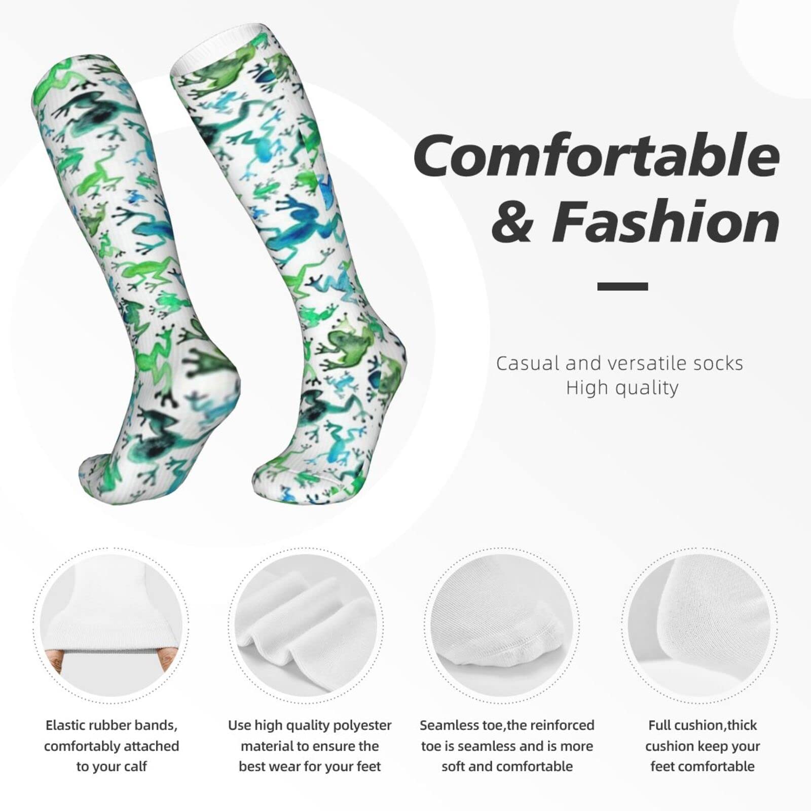 chegna Green Blue Tree Frogs Compression Socks for Women & Men Circulation 15-20 mmHg is Best Support for Athletic Running Cycling, White, One Size (10463)