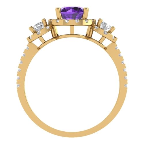 Clara Pucci 1.75ct Round Cut Halo Solitaire 3 stone Genuine Natural Amethyst Engagement Promise Anniversary Bridal Ring 18K Yellow Gold 6