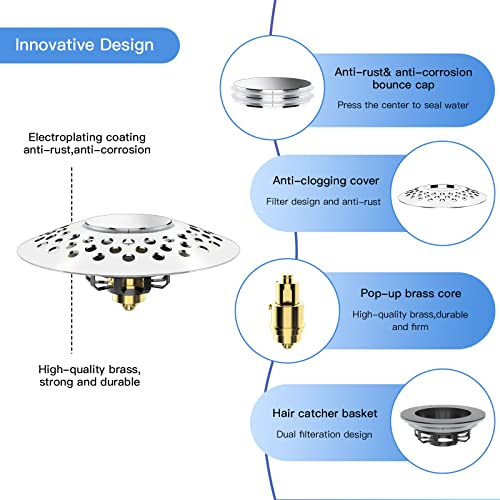 FALALA Universal Bathtub Stopper with Drain Hair Catcher, Upgraded Tub Stopper with Dual Filtration Design, Pop Up Bathtub Drain Plug for 1.6"-2.0" Drain Hole