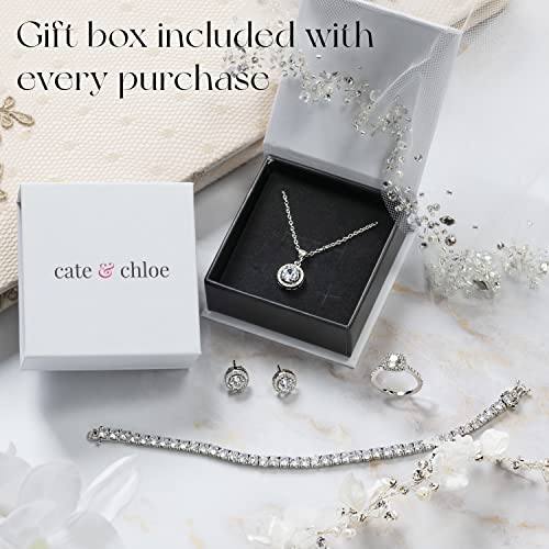 Cate & Chloe Sienna Soar 18k White Gold Infinity Drop Dangle Earrings, Twilight Sparkling CZ Halo Diamond Earring Box Set for Women, Wedding Anniversary Fashion Statement Jewelry for Girls