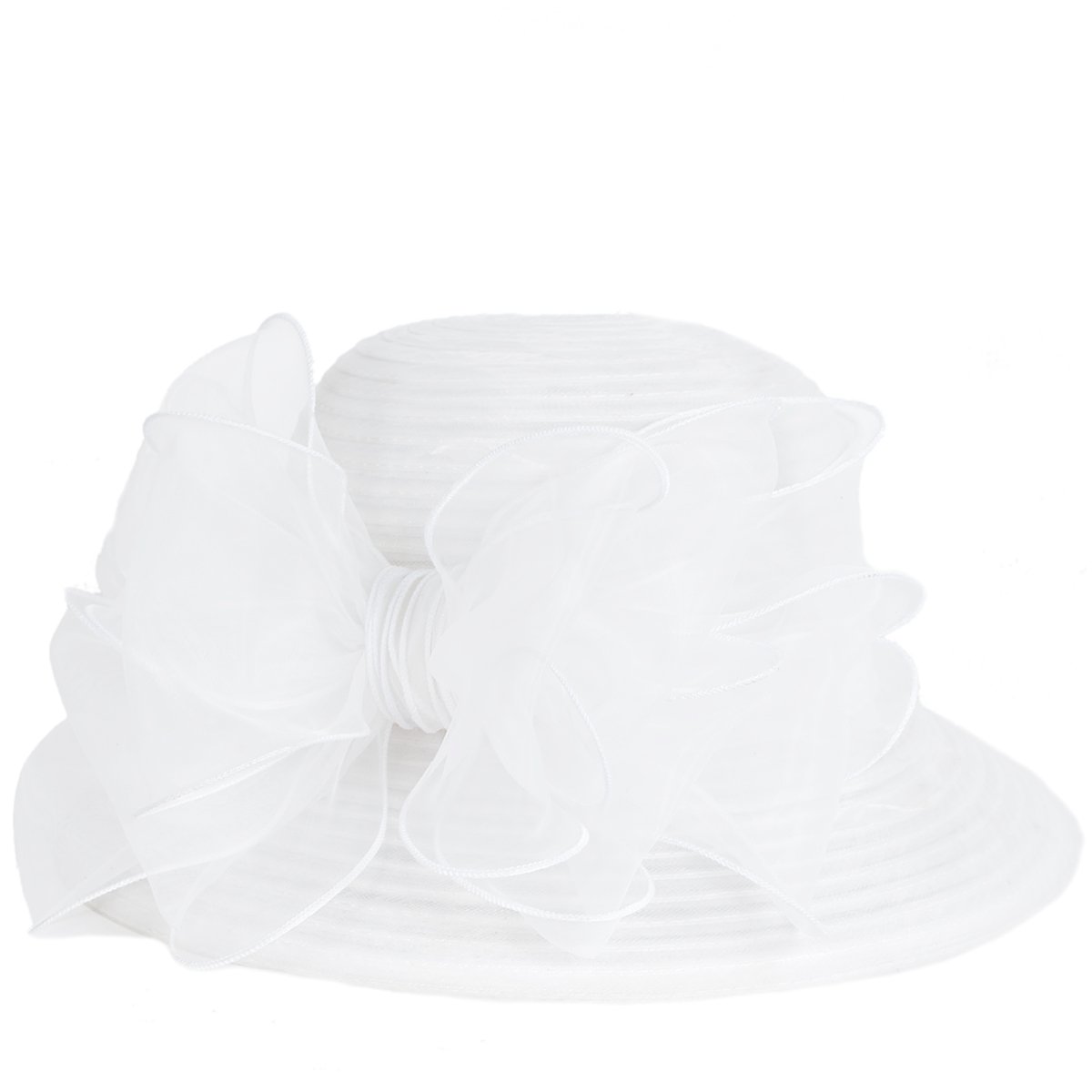 Cloche Oaks Church Dress Bowler Derby Wedding Hat Party S015 (Bow-White)