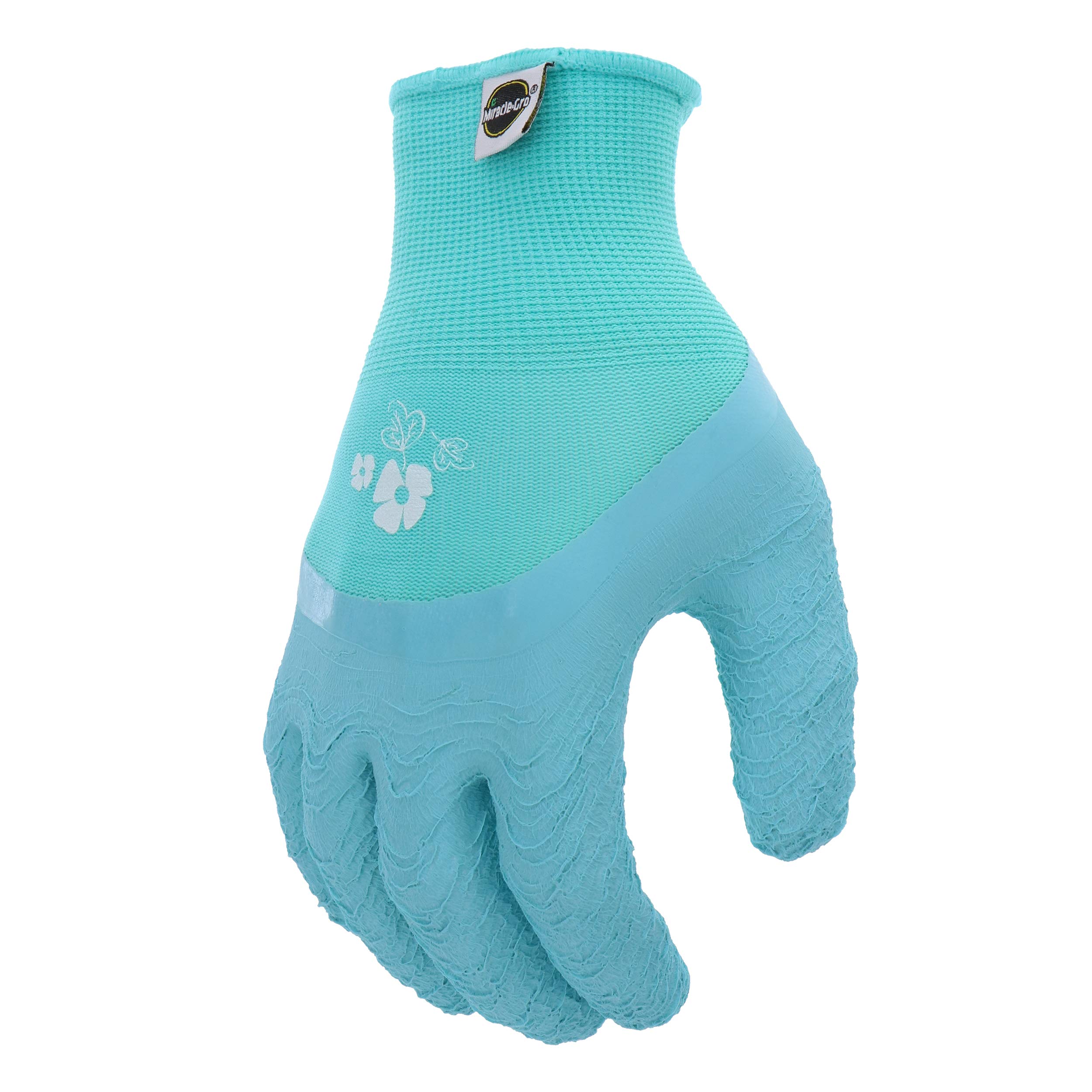 Miracle-Gro MG30851 Durable Grip Gloves – [1 Pair, X Small] Blue/Floral, Crinkle Latex Dipped Gloves with Knit Shell