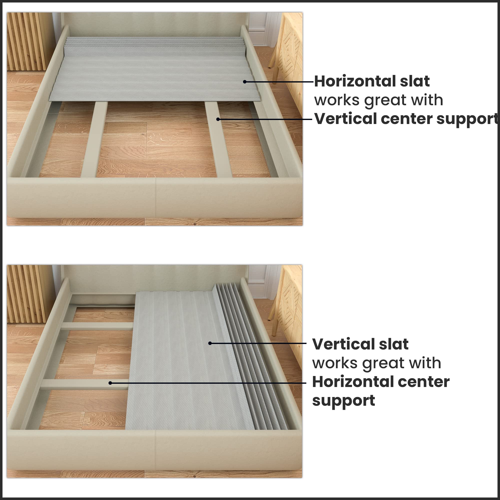 Mayton, 0.75-Inch Heavy Duty Horizontal Mattress Support Wooden Bunkie Board/Bed Slats with Cover, King, Grey