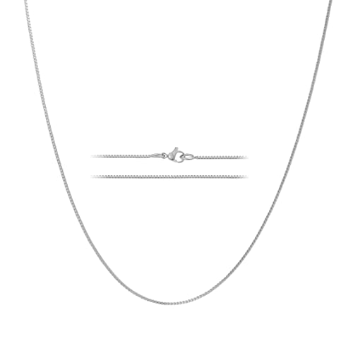 KISPER 24k White Gold Box Chain Necklace – Thin, Dainty, White Gold Plated Stainless Steel Chains for Women & Men with Lobster Clasp, 22"