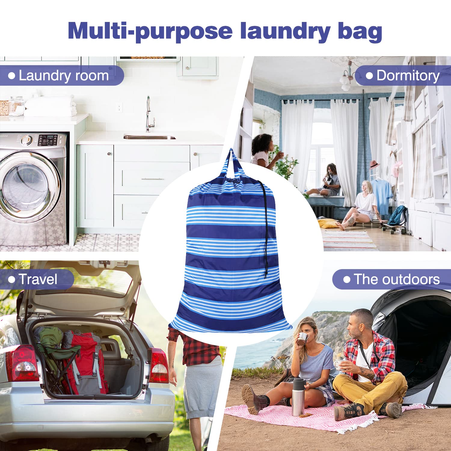 MAIBGALH Laundry Bag with Handles and Drawstring Closure, Laundry Bags Extra Large Heavy Duty, Laundry Room and Dorm Room Essentials, Suitable for Travel and Outdoors, Grey and Blue 2 Pack.