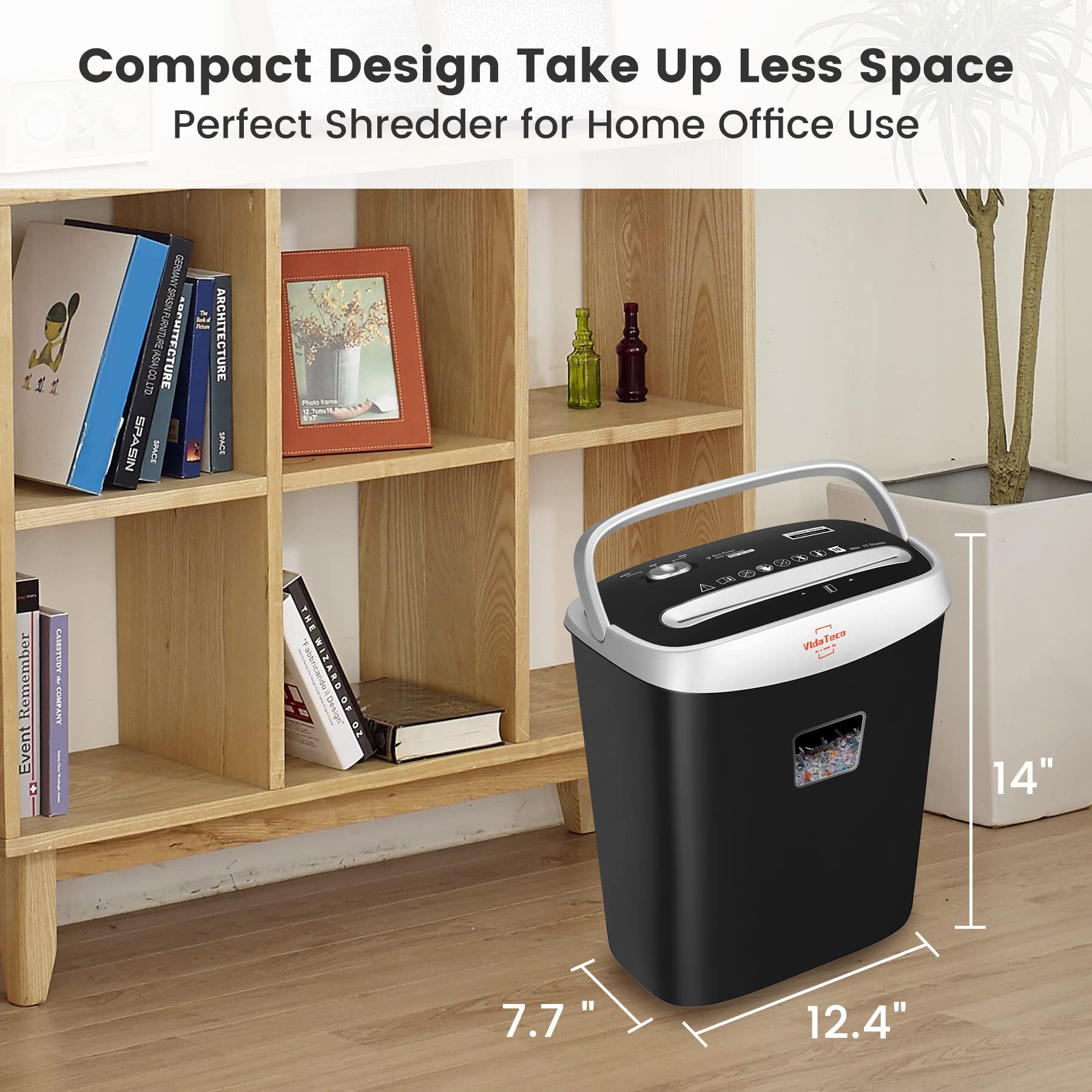 Paper Shredder,VidaTeco 10-Sheet Micro-Cut Shredder with US Patented Cutter,Also Shreds Card/Staple/Clip,Paper Shredder for Home Office,Durable&Fast with Jam Proof System,3.9-Gallon Basket (ETL)