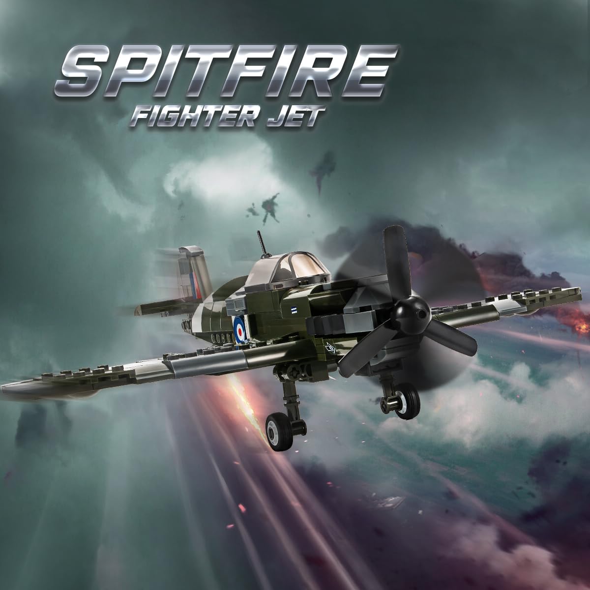 DAHONPA Spitfire Jet Military Army Fighter Building Bricks Set with 1 Figure, 290 Pieces Air-Force Build Blocks Toy, Gift for Kid and Adult