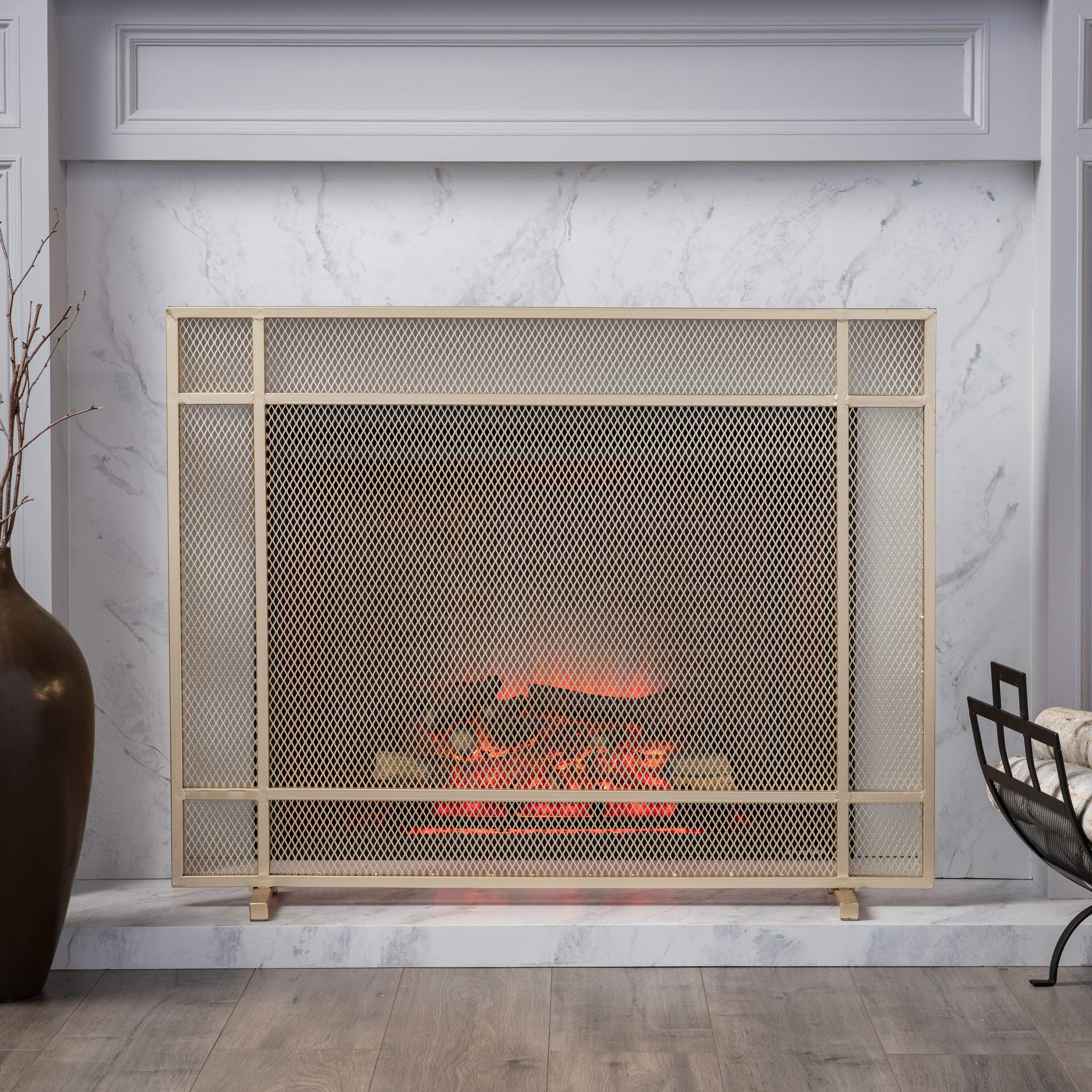 Christopher Knight Home Markus Modern Single Panel Iron Firescreen, Gold Finish