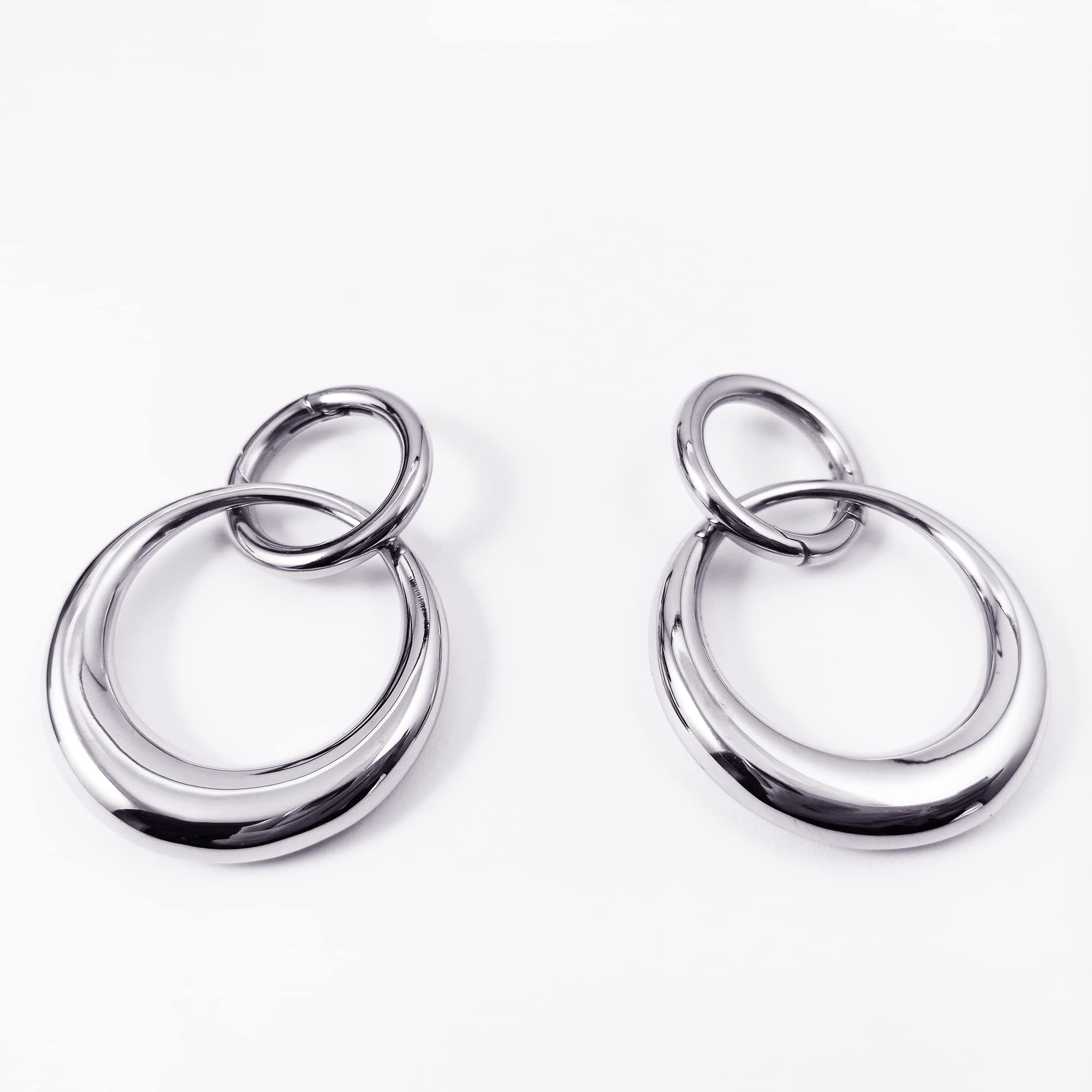 DEWGEM Dangle Gauges for Ears Large Hoops Dangle Ear Plugs Stainless Steel Weighted Ear Hangers for Tunnels Ear Weights Stretching Kits Dangle Gauges Ear Plugs for Women Size 6G(Silver)
