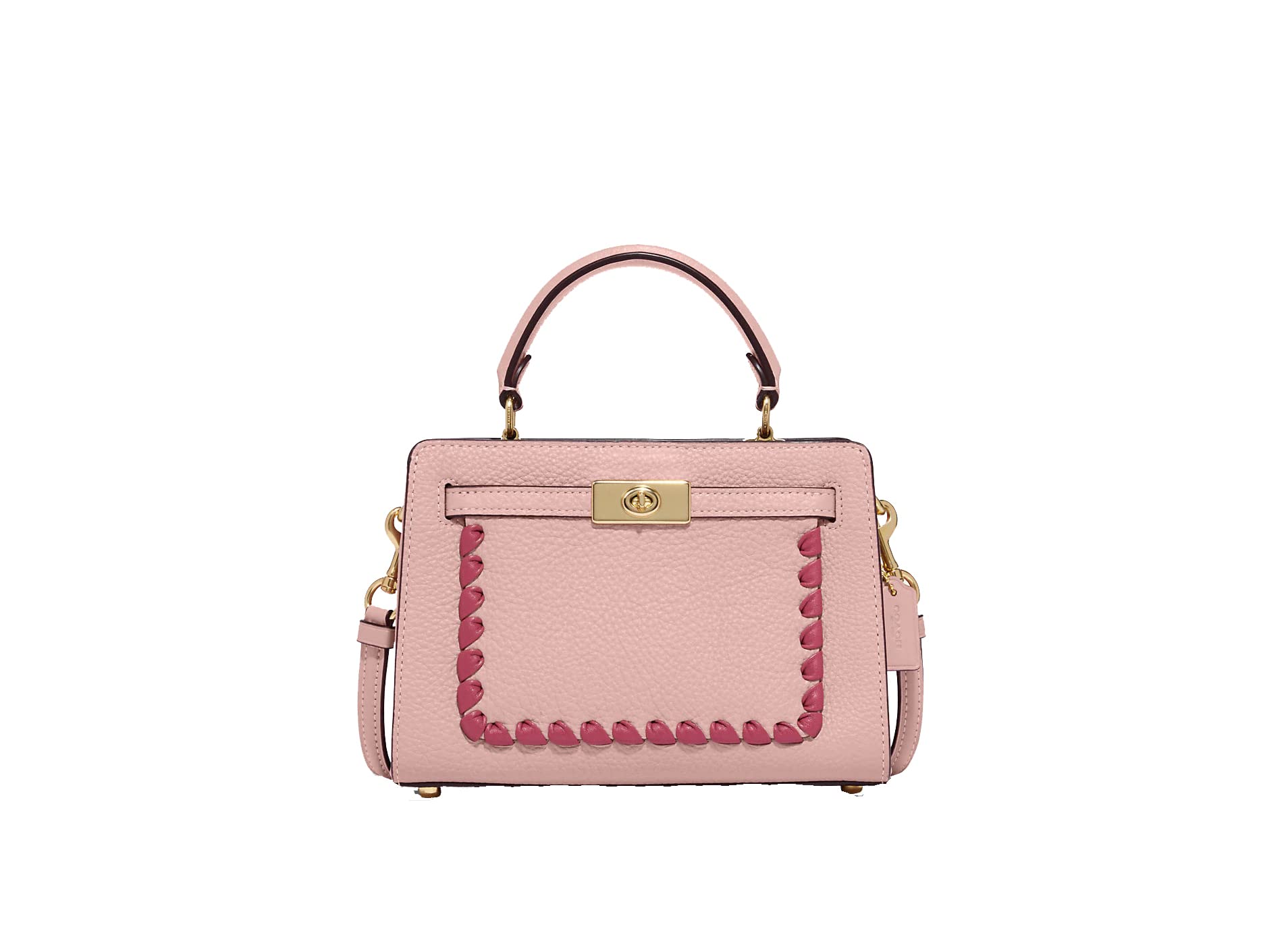 COACH Mini Leather Lane Top Handle Crossbody Purse with Whipstitch - #CA077 - Pink Multi