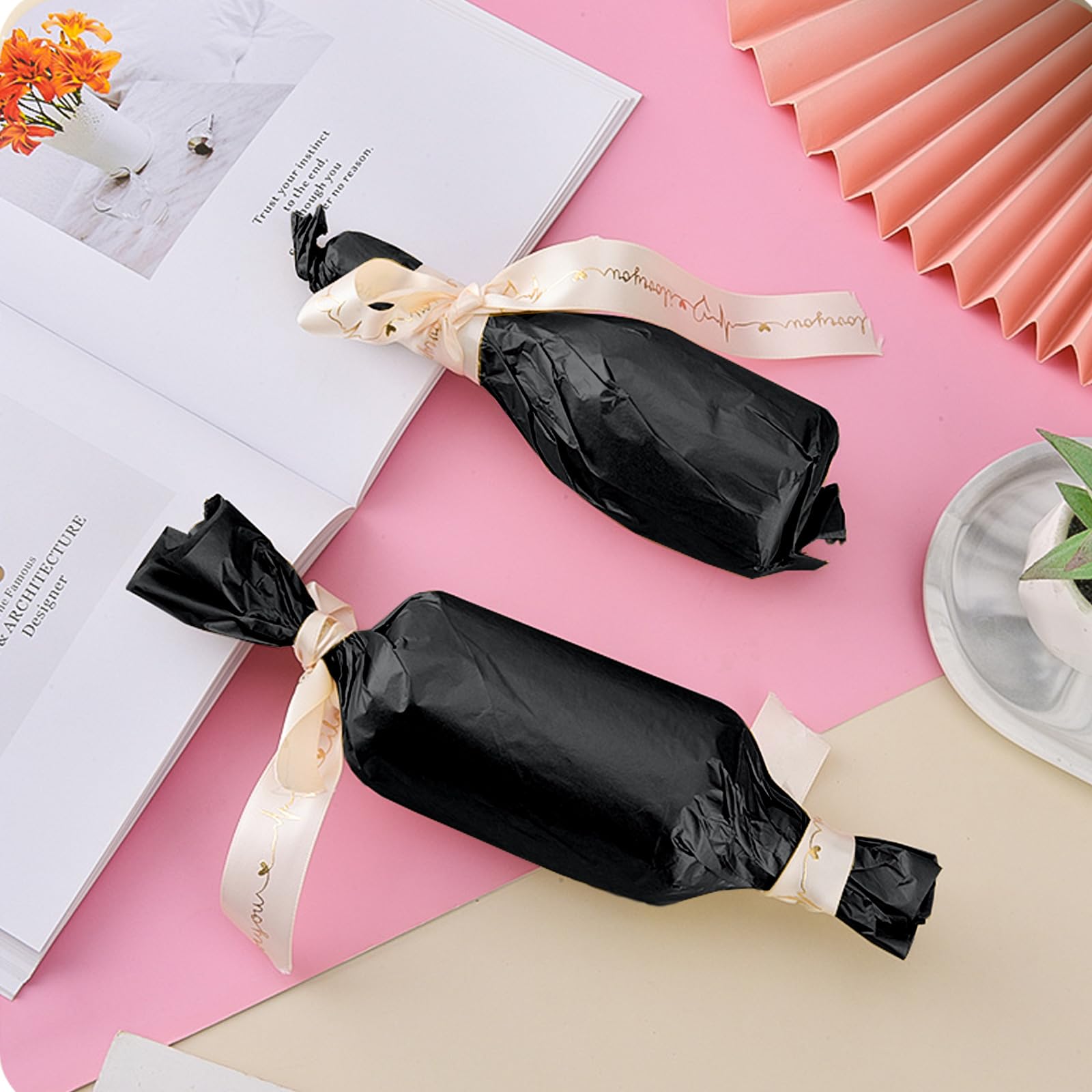 Hlonon Black Tissue Paper for Gift Bags - 30 Sheets of Black Wrapping Tissue Paper Bulk Packaging Paper for Weddings Birthday DIY Project Christmas Gift Wrapping Crafts Decor (14 x 20 Inch)