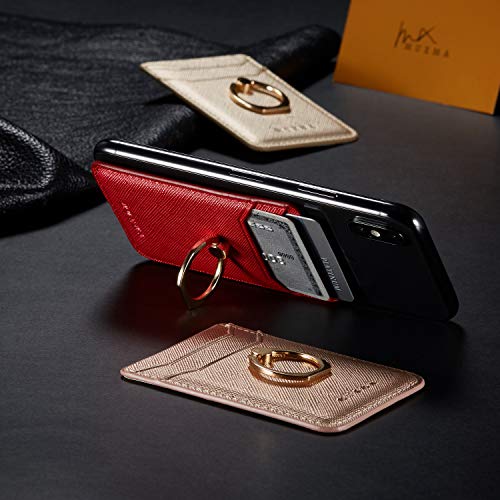 Lnobern Premium PU Leather Phone Card Holder Stick with RFID On Wallet with Ring Kickstand for iPhone and Android Smartphones (Gold)