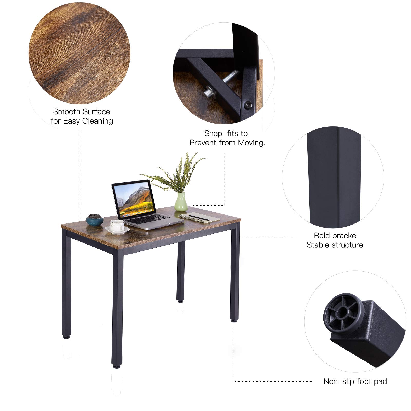 Computer Desk, Abovehill Desk 47" Home Office Desk PC Laptop Table Writing Desk Study Desk Dining Table Retro Style Simple Structure is Easy to Assemble for Company Family Study Kitchen