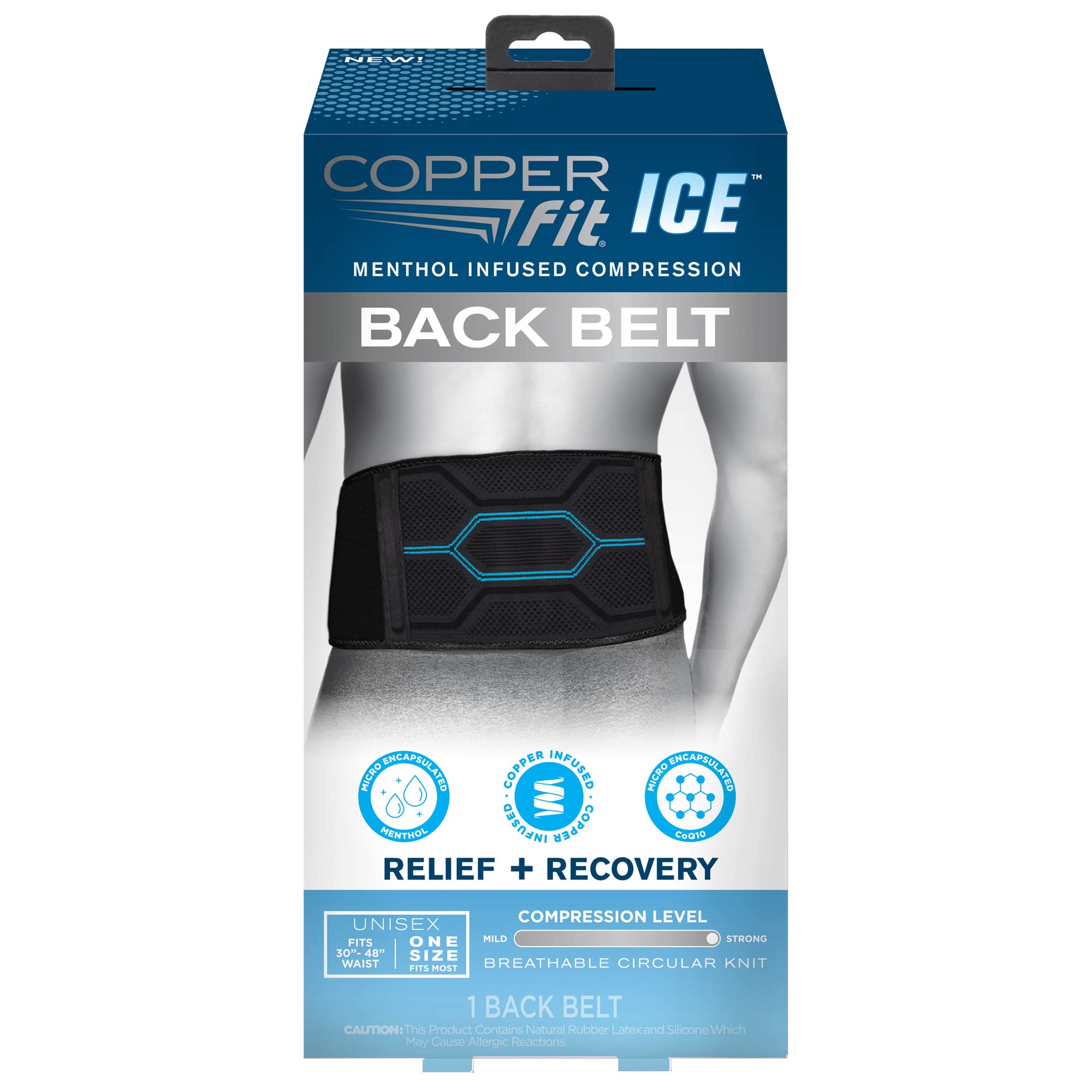 Copper Fit ICE Unisex Adjustable Compression Back Brace Infused with Menthol, Black