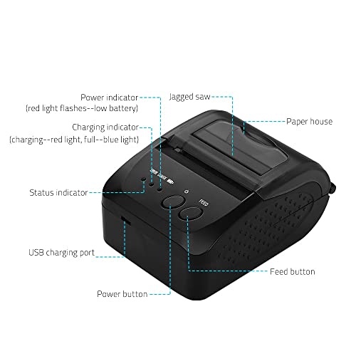 GAELOP DFHBFG Portable Mini Direct Thermal Printer Thermal POS Receipt Printer with 2000mAh Battery USB/BT Mobile Printer