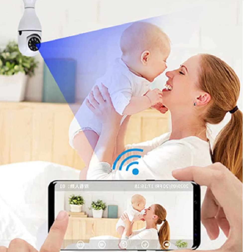 DEXINLONG Wireless WiFi Light Bulb Camera, 360 Degree E27 Security Camera Outdoor, 1080P Home Surveillance Cameras System with Human Motion and Alarm, Two-Way Audio, Full Color Day Night, White