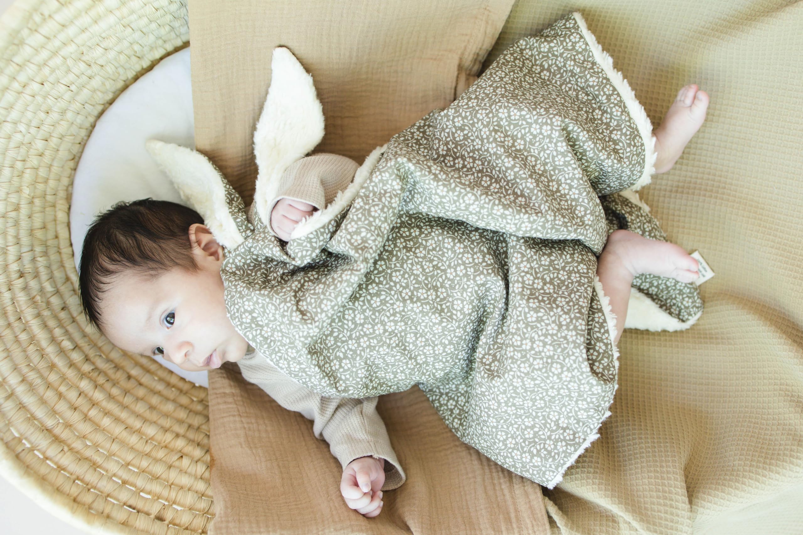 Leyl&Ari Plush Lovey, Bunny Ear Security Blankie, Soft Premium Quality, Gender Neutral Unisex Gift, Made in USA