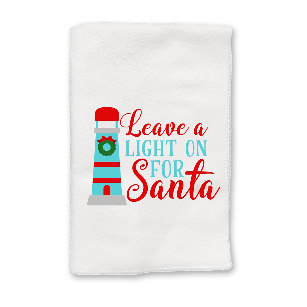 Christmas Decor | Decorative Kitchen and Bath Hand Towels | Leave A Light On Lighthouse Santa Beach | XMAS Winter Novelty | White Towel Home Holiday Decorations | Gift Present