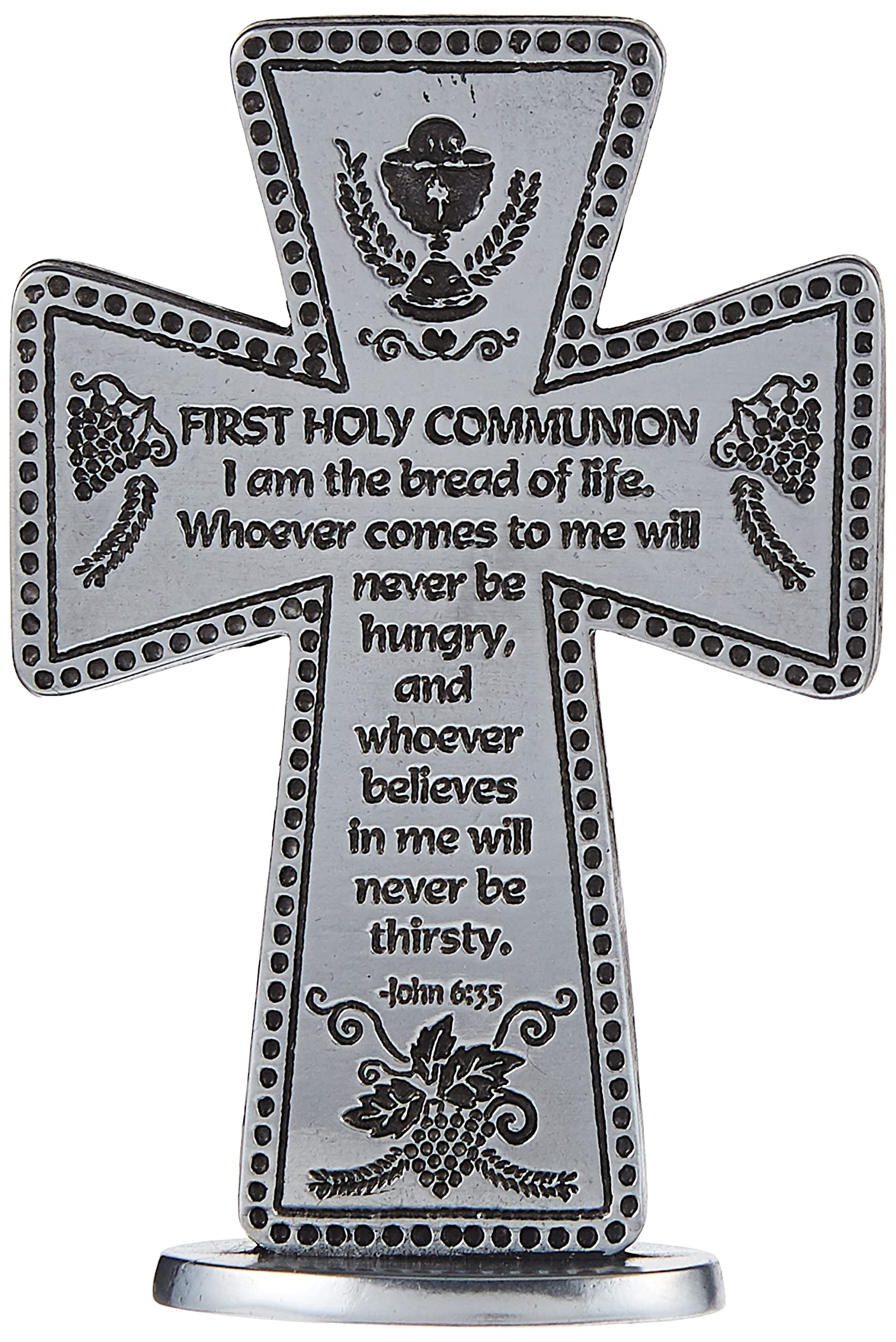 Cathedral Art (Abbey & CA Gift First Holy Communion Standing Message Cross, 3-Inch, Pewter, 1.50" x 2.25"