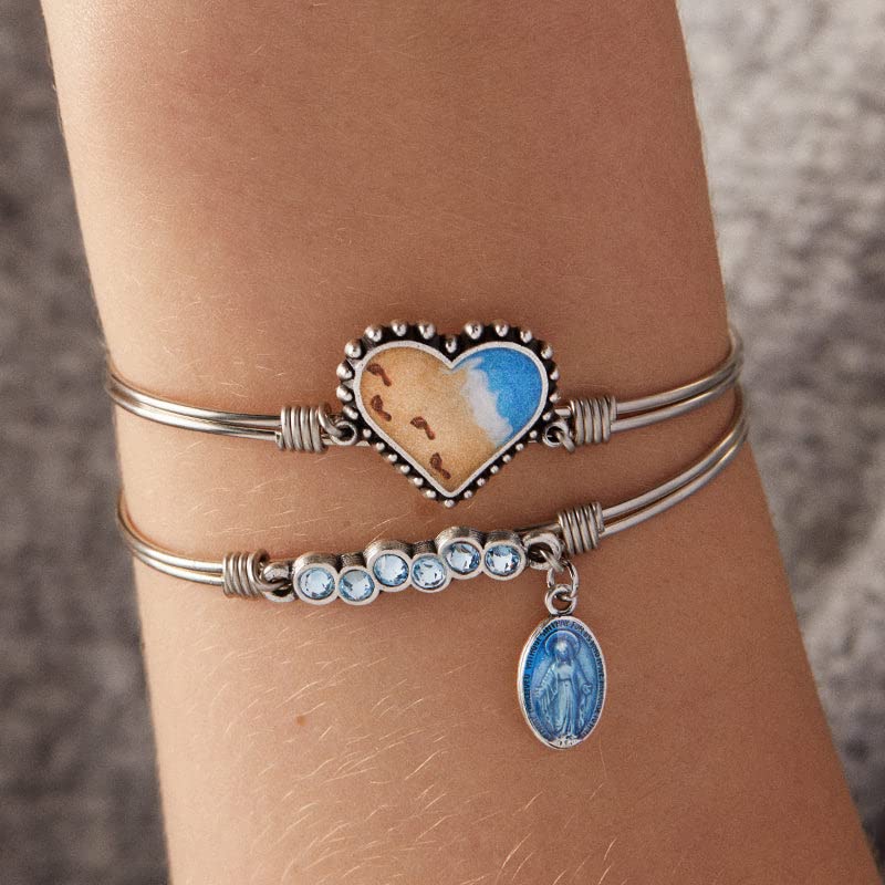 Luca + Danni Footprints of Faith Set (Set Of 2) Bangle Bracelet For Women - Silver Tone Petite Size Made in USA