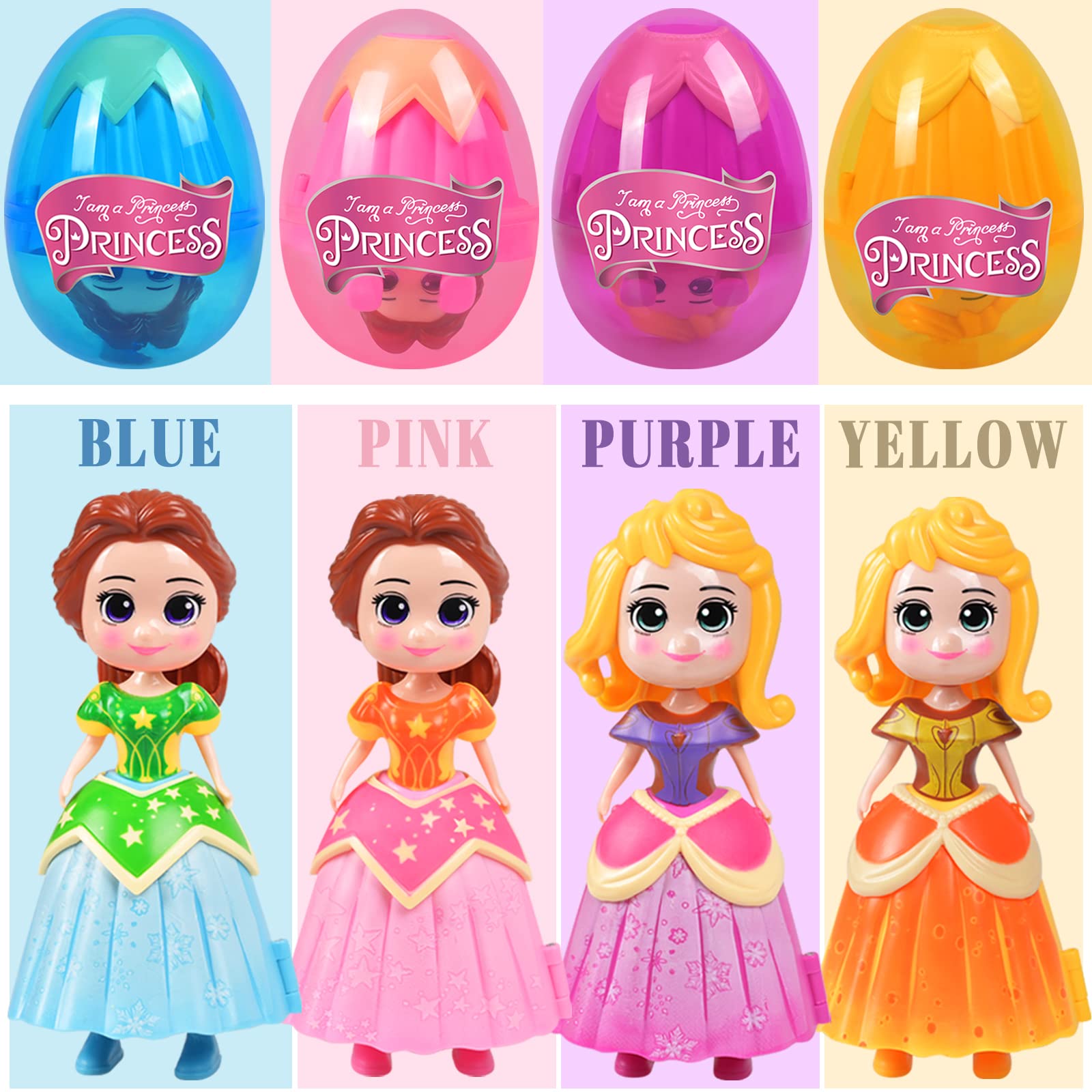 Dodosky Easter Basket Stuffers for Kids Toddler, 4 Pack Princess Deformation Easter Eggs with Toys Inside Easter Toys Easter Basket Stuffers Filler Gifts Easter Basket Toys - Easter Gifts for Girls