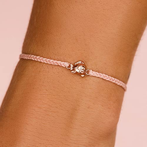 Pura Vida Rose Gold-Plated Disney Flounder Charm Bracelet w/Opal Stones - Adjustable Band, Brand Charm - Baby Pink