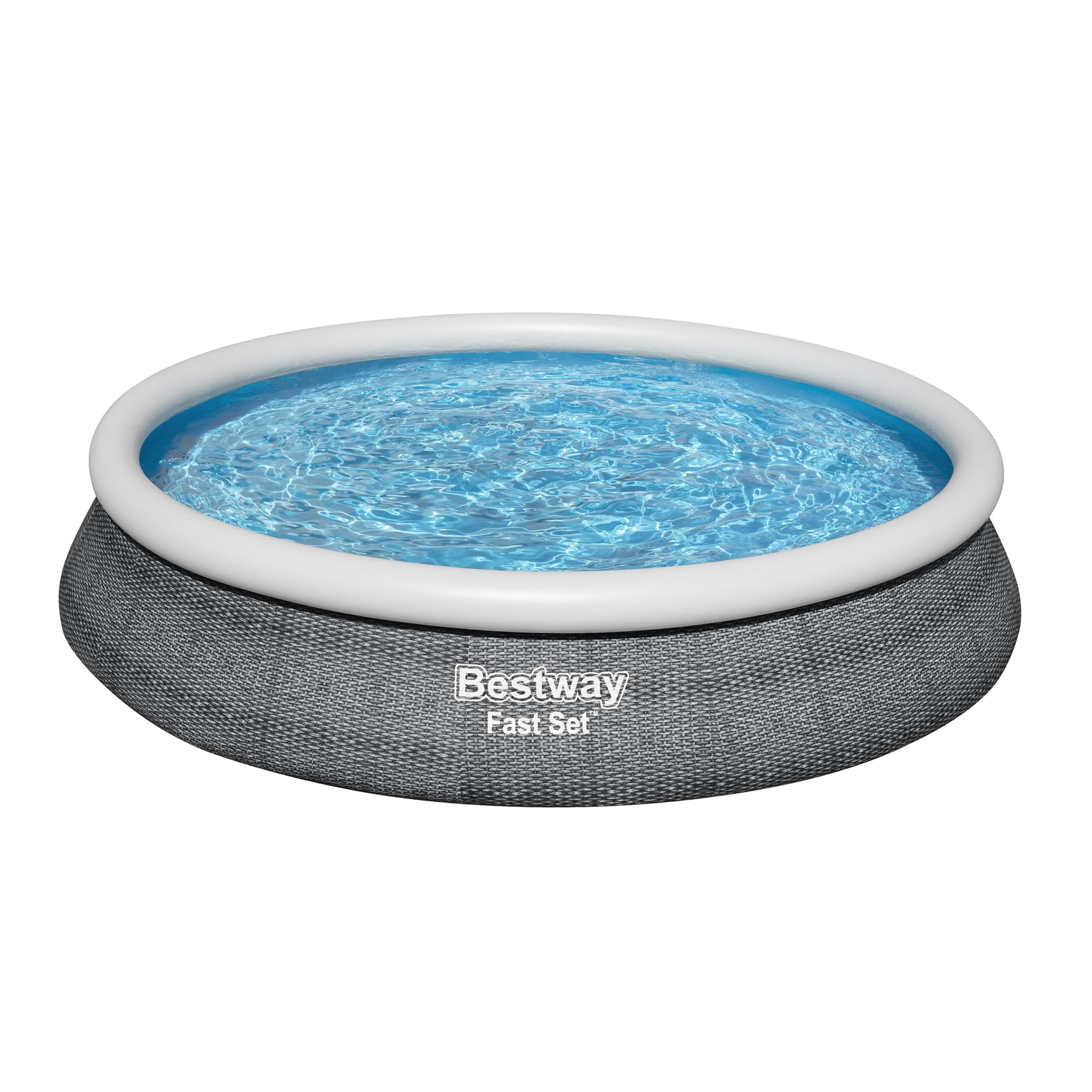 Bestway Fast Set 15' x 33" Round Inflatable Outdoor Above Ground Swimming Pool Set with 530 Gallon Filter Pump and Repair Patch, Gray Rattan