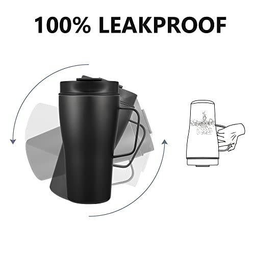 CIVAGO 24 oz Insulated Coffee Mug with Lid, Stainless Steel Coffee Travel Mug with Handle, Double Wall Vacuum Tumbler with Lid and Straw,Thermal Coffee Cup, Black