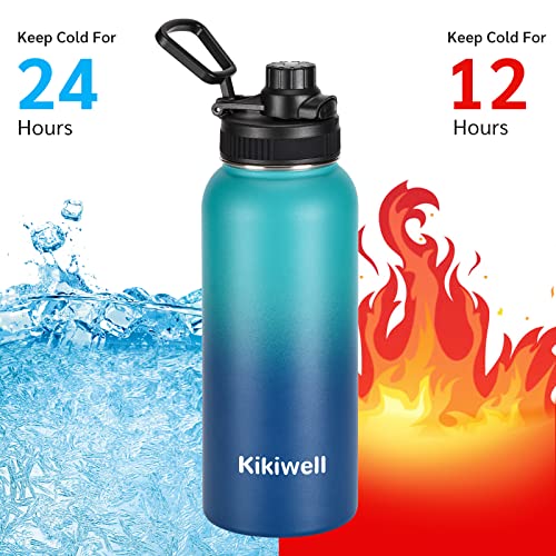 Insulated Water Bottle With Straw, Sports Water Bottle 1 L, Reusable Vacuum 18/8 Stainless Steel Flask Thermos, Modern Wide Mouth Double Walled Simple Mug, Keeps Hot & Cold (32 oz, Deep Aqua & Blue)