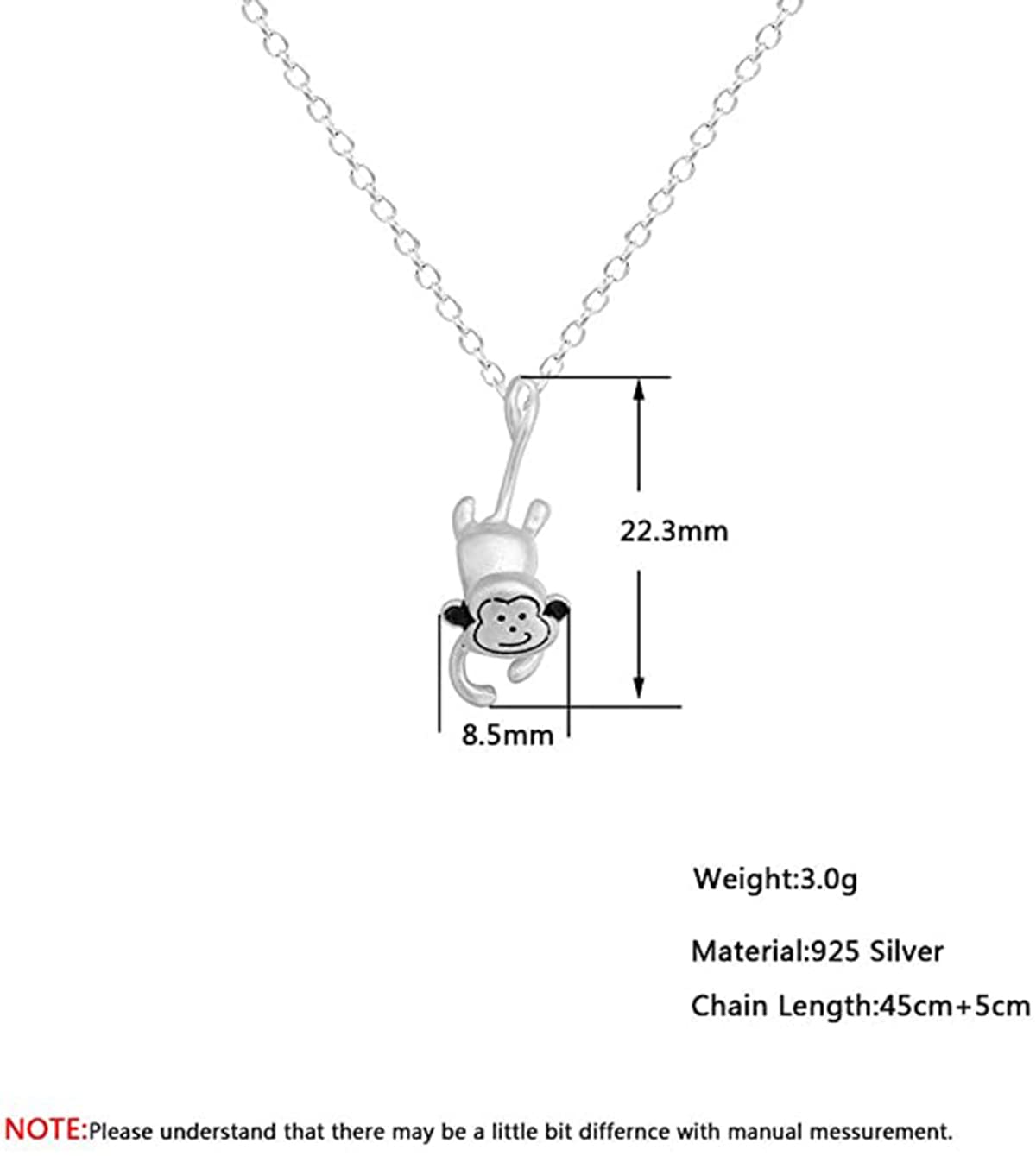 Chereda Power Necklace Silver Plated Monkey Cute 3D Animal Necklace Pendant Charm for Women