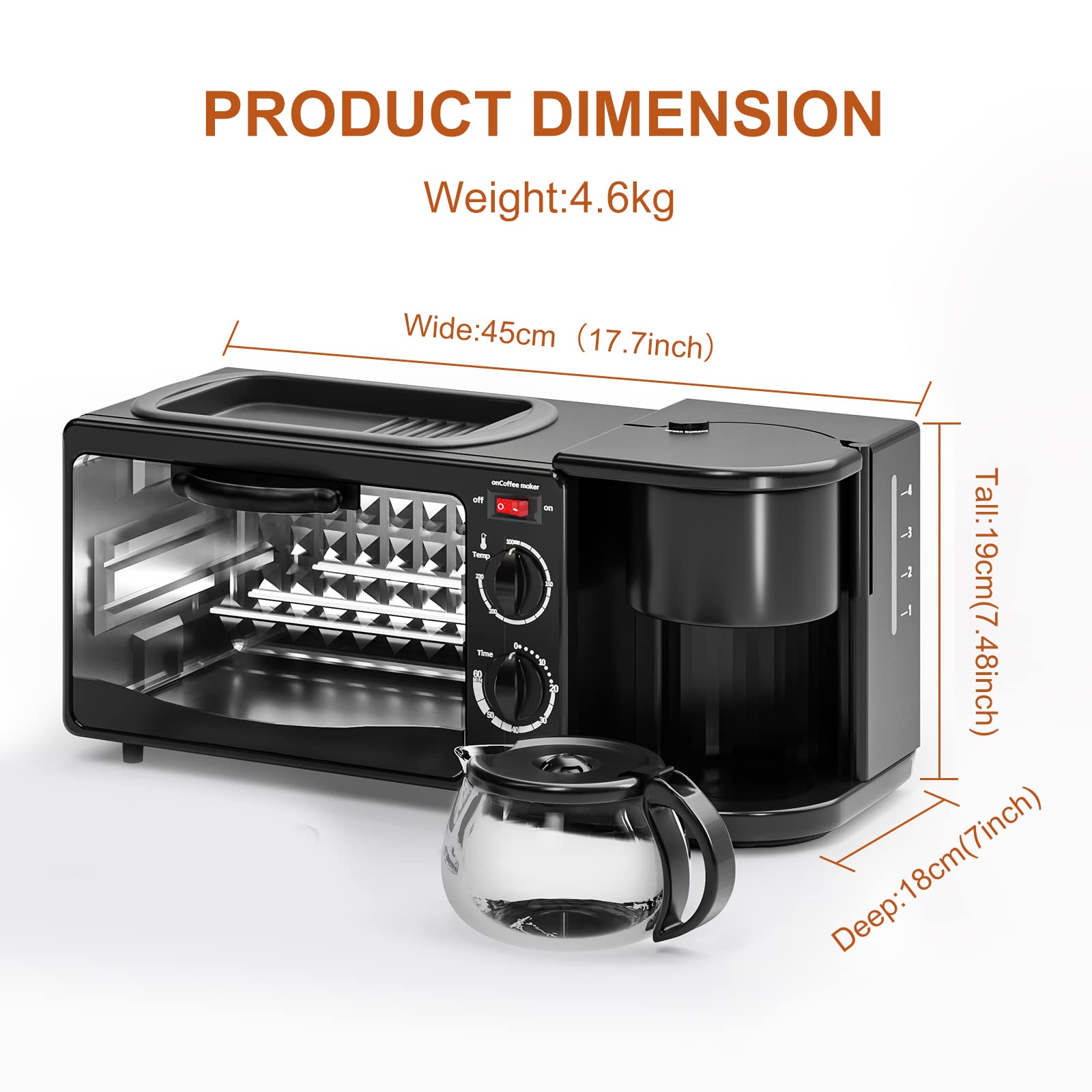 Breakfast Station, Toaster with Frying Pan, Portable Oven Breakfast Maker with Coffee Machine, Non Stick Die Cast Grill/Griddle for Bread Egg Sandwich Bacon Sausages