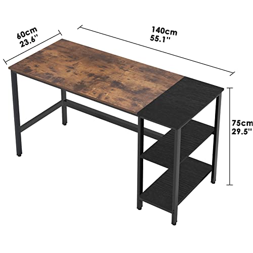 SogesHome 55inches Trestle Desk, Home Office Computer PC Desk with 2-Tier Shelves, Working Gaming Desk Study Desk Workstation Writing Table for Bedroom Living Room, School, Apartment