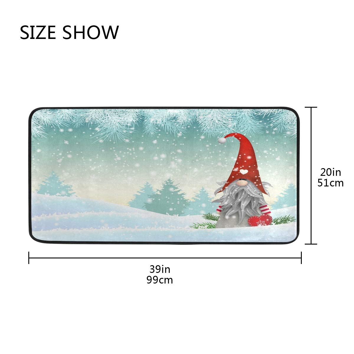 Christmas Gnome Standing Snowfall Winter Kitchen Rugs Non-Slip Kitchen Mats Bath Runner Rug Doormats Area Mat Rugs Carpet for Home Decor 39" X 20"