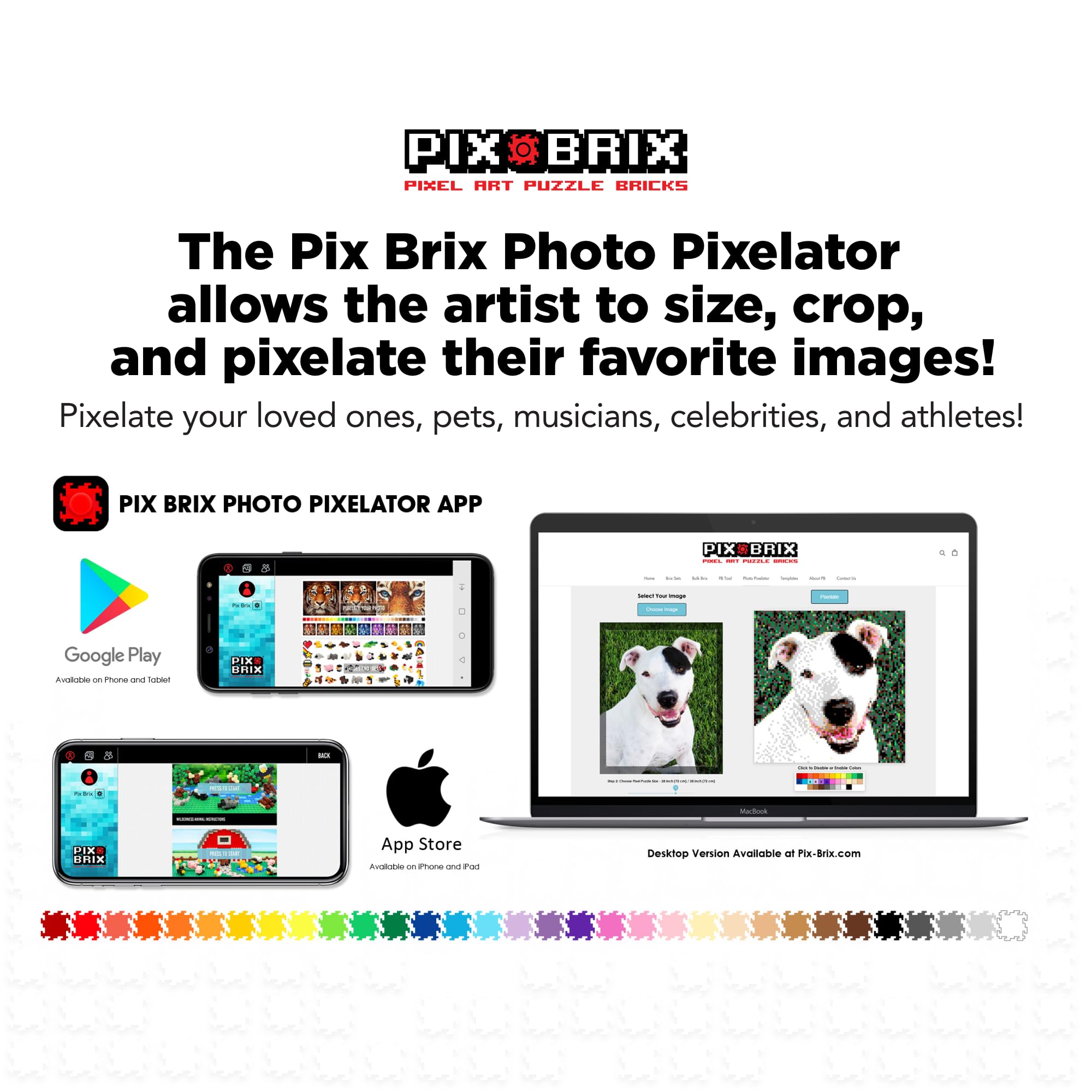 Pix Brix Pixel Art Puzzle Bricks Bucket – 1,500 Piece Pixel Art Kit with 10 Colors, Medium Palette – Patented Interlocking Building Bricks, Create 2D and 3D Builds – Stem Toys, for Age 6 Plus