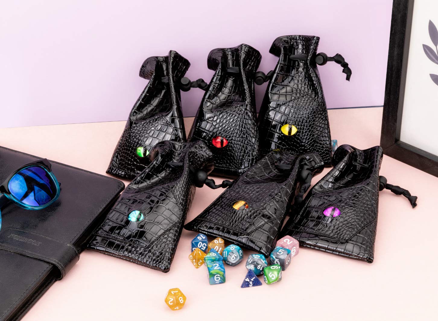 TOYFUL 6 Pack Dice Bags with Eye Design Drawstring Pouch Storage Bag for Game Dices, Coins and Accessories
