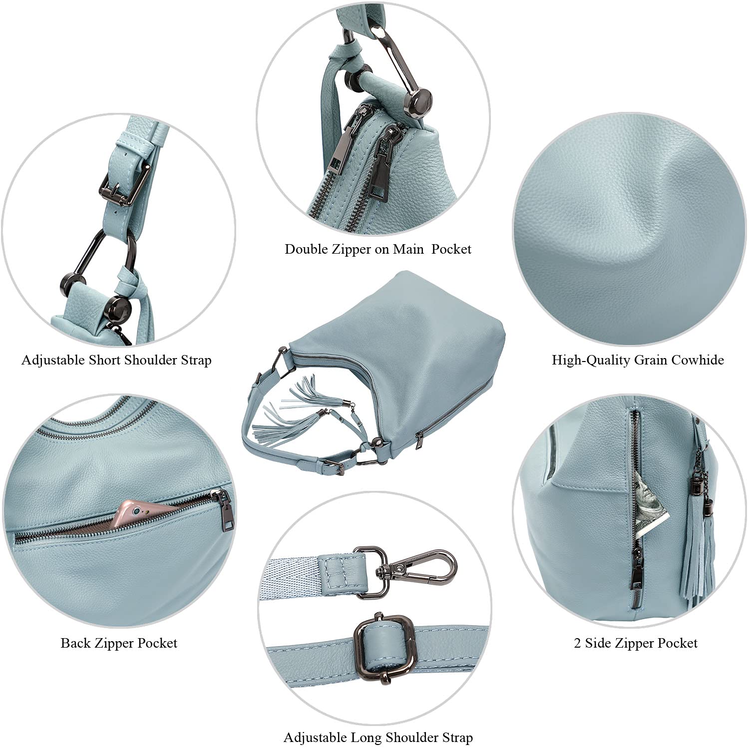 CHERISH KISS Soft leather Purses and Handbags Hobo Bags for Women Large Shoulder Bag with Tassel(K2 Light Blue-1)