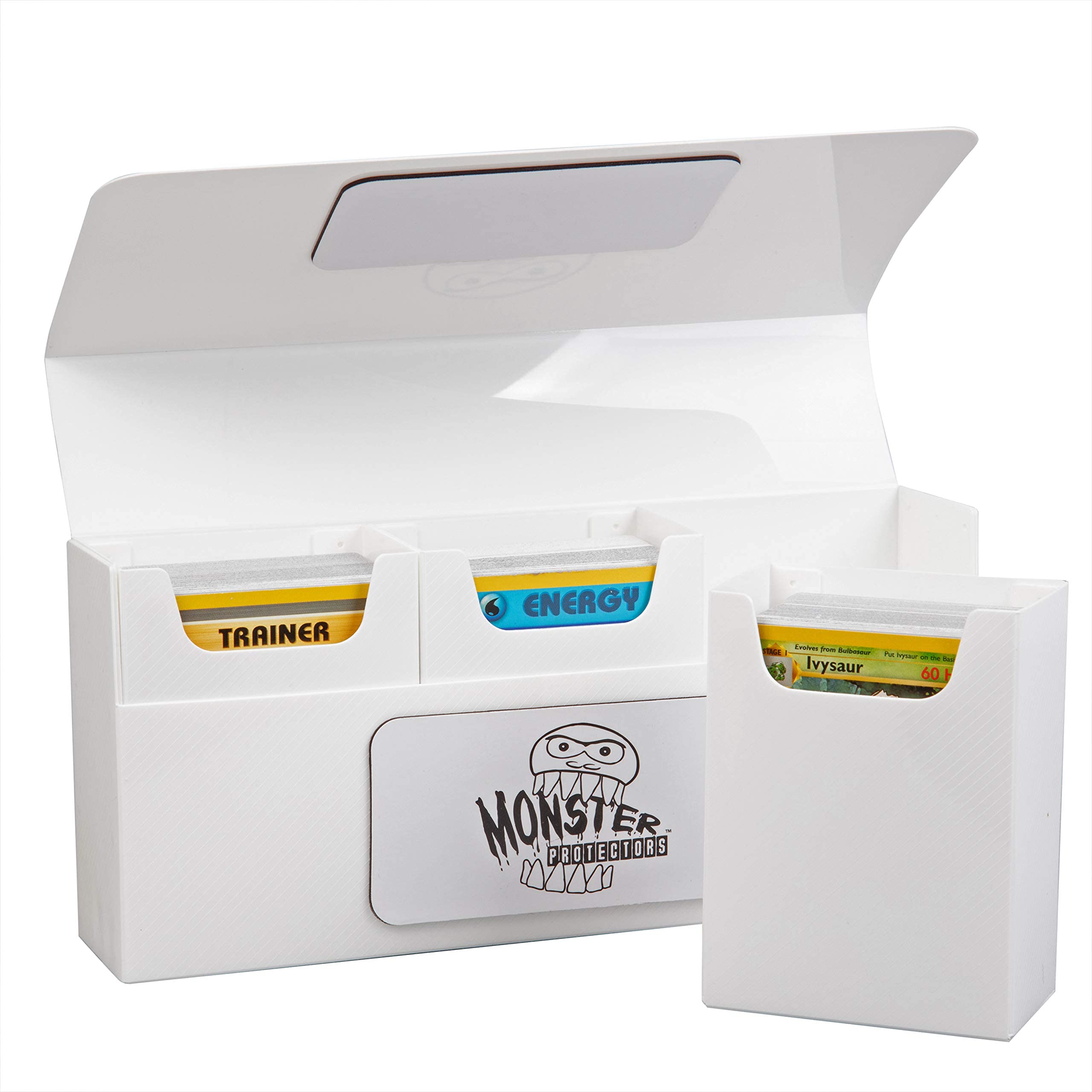 Monster Protectors Magnetic Triple Deck Box - White, Holds 225 Gaming TCGs, Self-locking Closure, Compatible w Standard & Smaller Size Gaming Trading Cards, Removable Construction, Christmas Gift