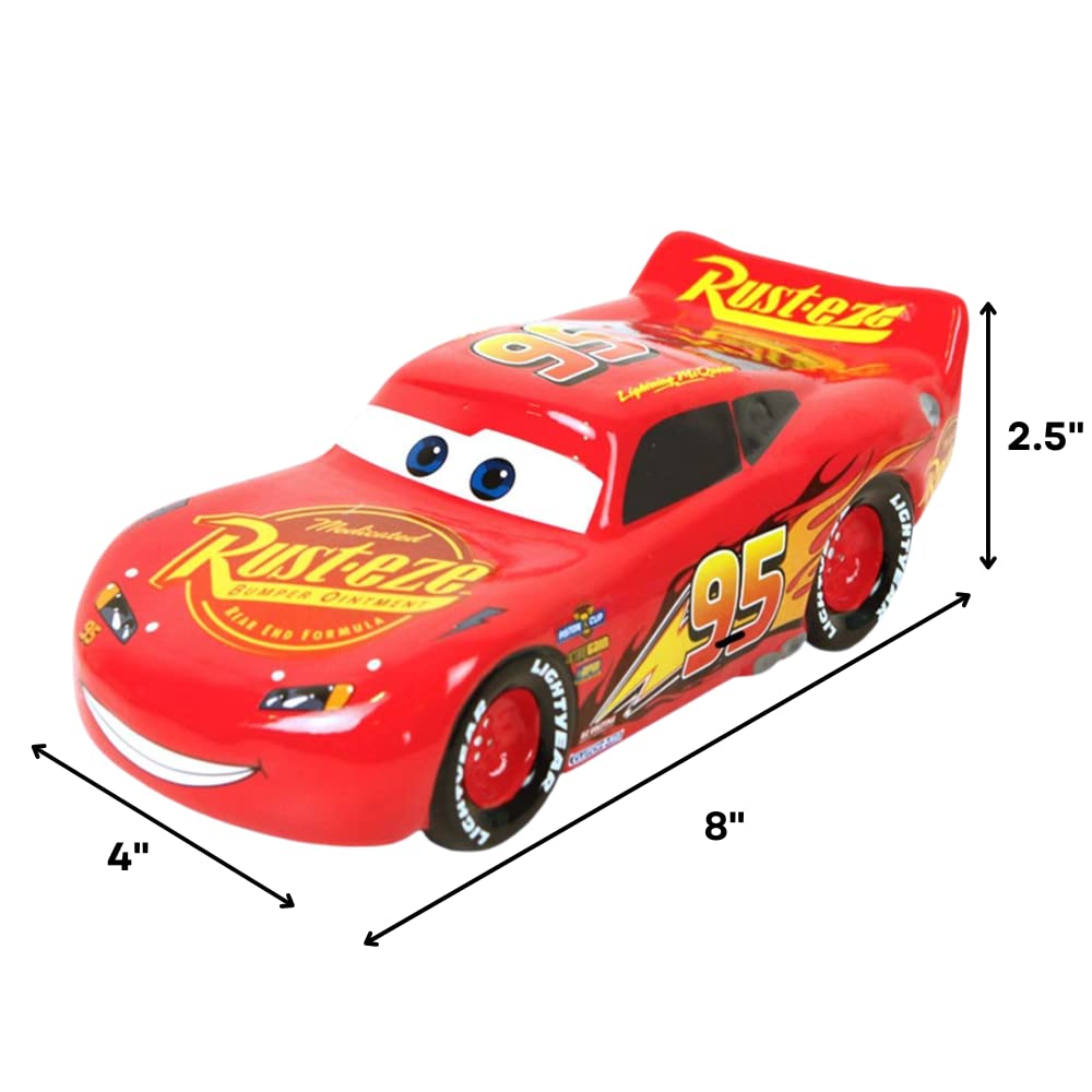 Pixar Cars Lightning McQueen Piggy Bank – Kids Ceramic Coin Bank with Rubber Stopper