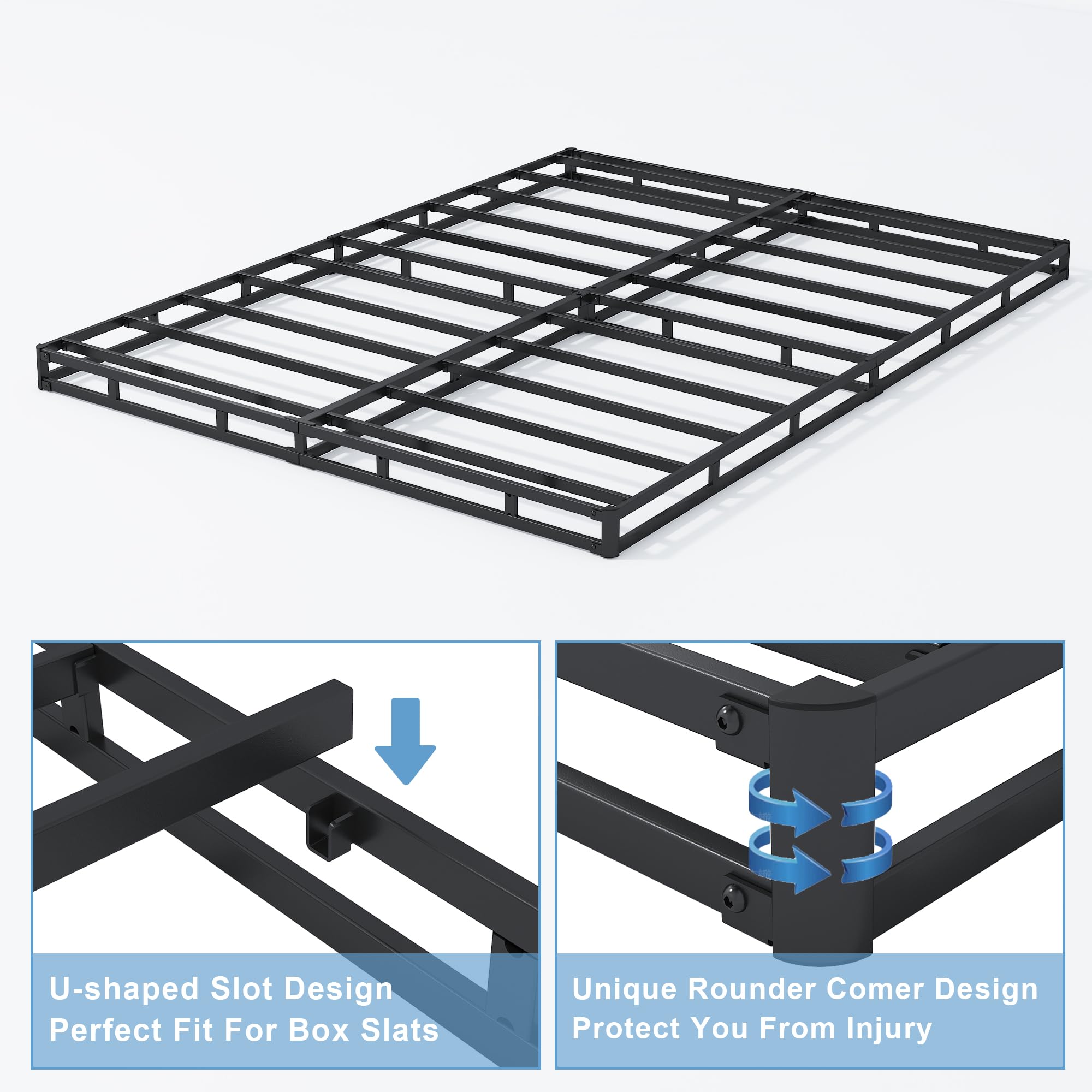 HOBINCHE 4 Inch Box Spring for Queen Bed Base, Low Profile Metal Queen Size Box Spring with Fabric Cover, 3000 Lbs Max Weight Capacity Mattress Foundation, Noise-Free, Easy Assembly