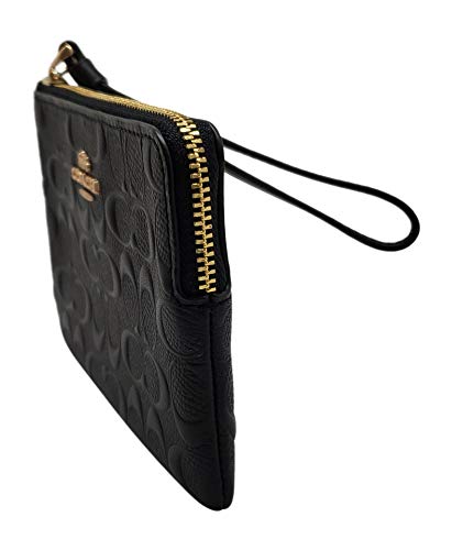 Coach F67555 Signature Leather Corner Zip Wristlet, Im Black, Small