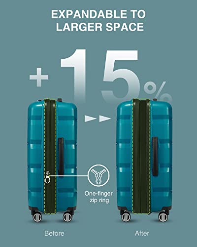 LUGGEX Blue 24 Inch Expandable Luggage with Spinner Wheels - Lightweight Checked Luggage - Effortless Vacation Mobility (Teal Suitcase)