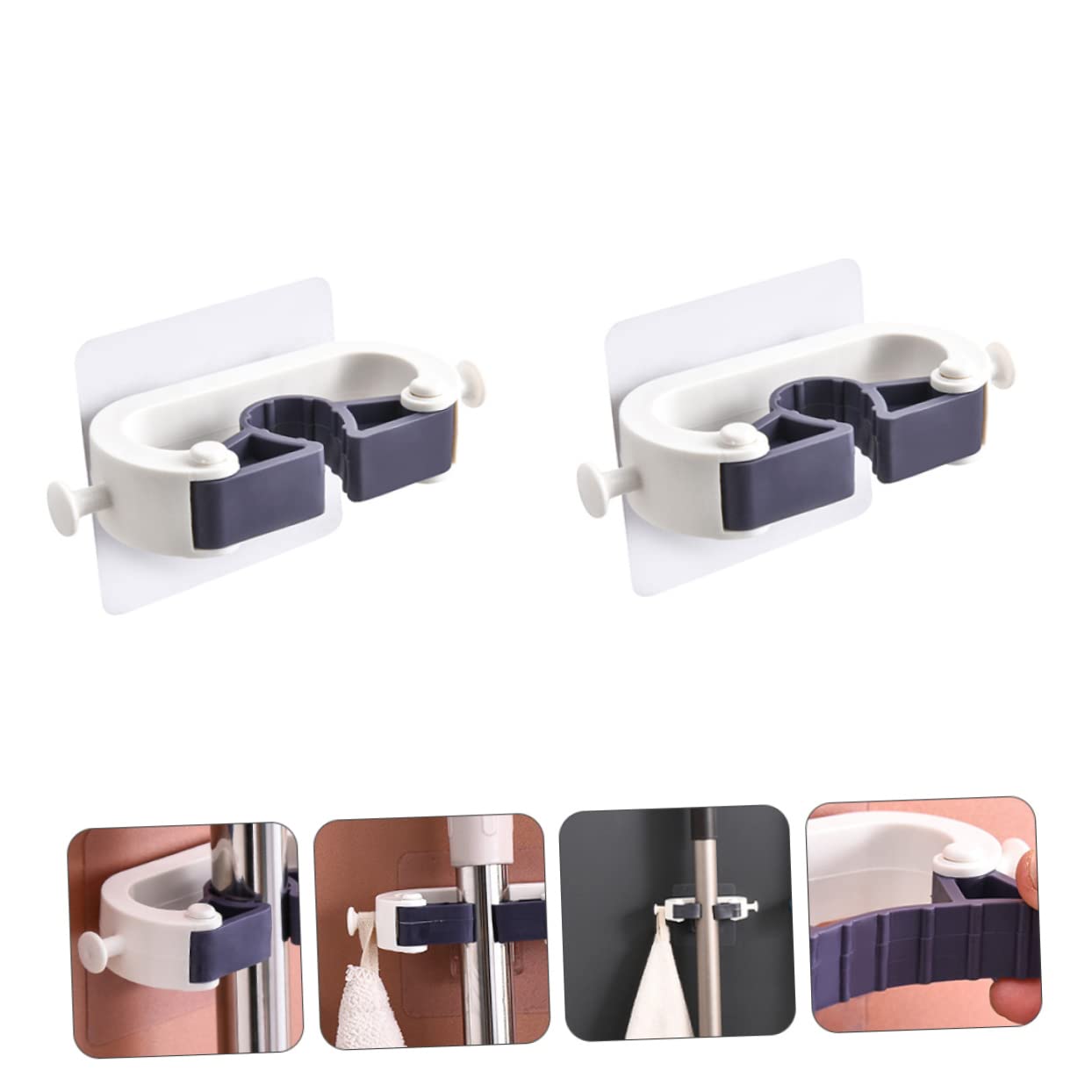 DOITOOL 4 pcs White Hanger Clipswhite Mounted Broom Hangers Hooks Rack Traceless for Kitchen Mop Adhesive Tool Holders Practical Creative Holder Anti Garage Rake Home Drilling Laundry