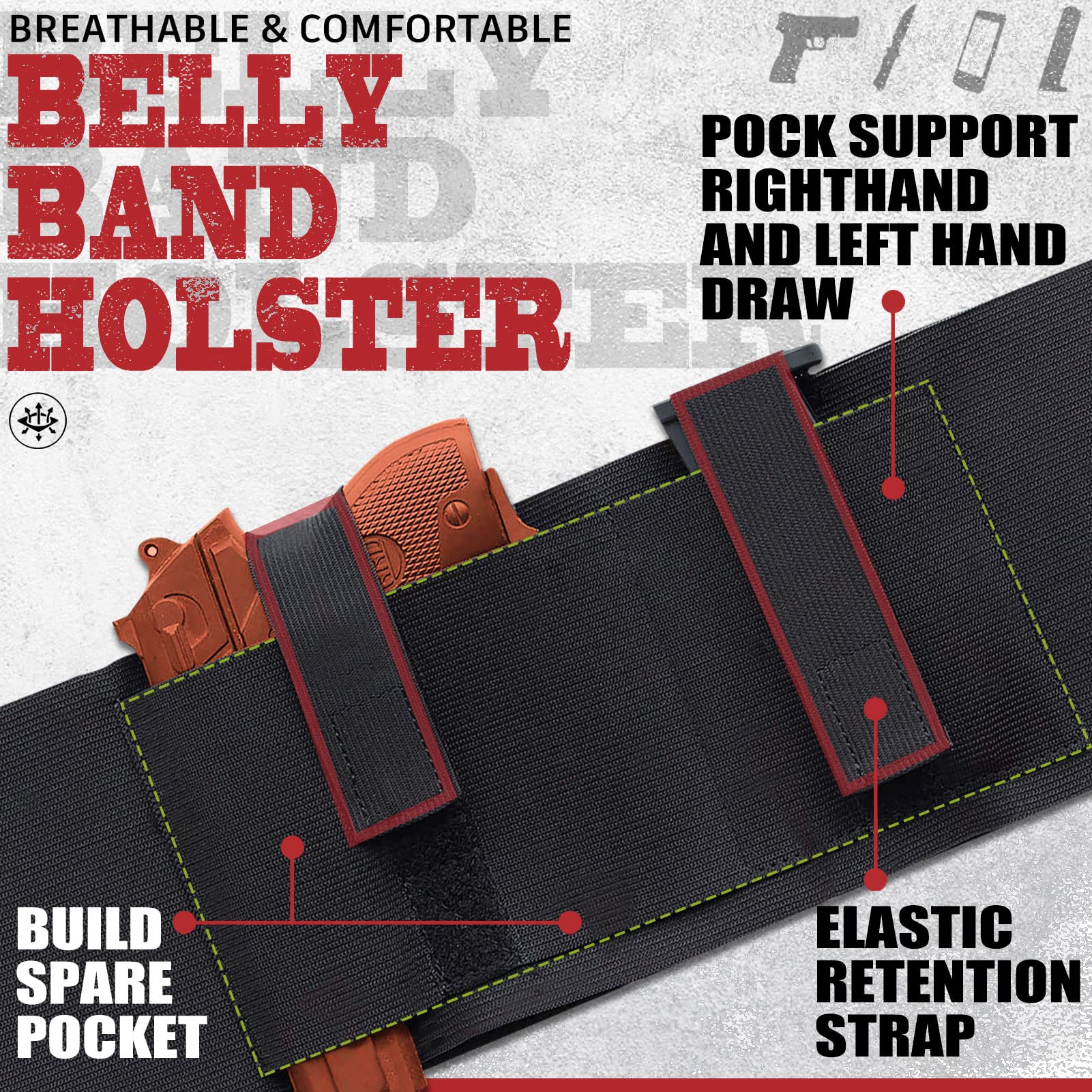 Bundle of Belly Band + Ankle Holster, Concealed Carry with Magazine Pocket/Pouch for Women Men Compatible with Glock, Ruger LCP, M&P Shield, Sig Sauer, Ruger, Kahr, Beretta, 1911, etc