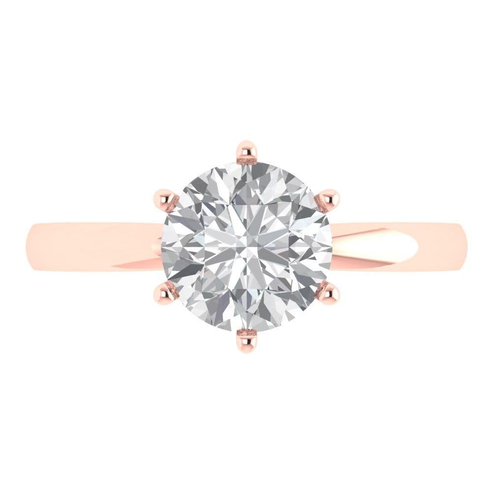 Clara Pucci 2.0 ct Round Cut Solitaire Genuine Moissanite Wedding Bridal Designer Anniversary Engagement Ring in 14k rose Gold for Women